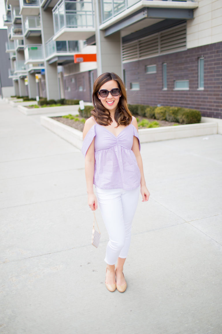 Lilac Stripe Cold Shoulder Top for Spring and Summer - Tia Perciballi